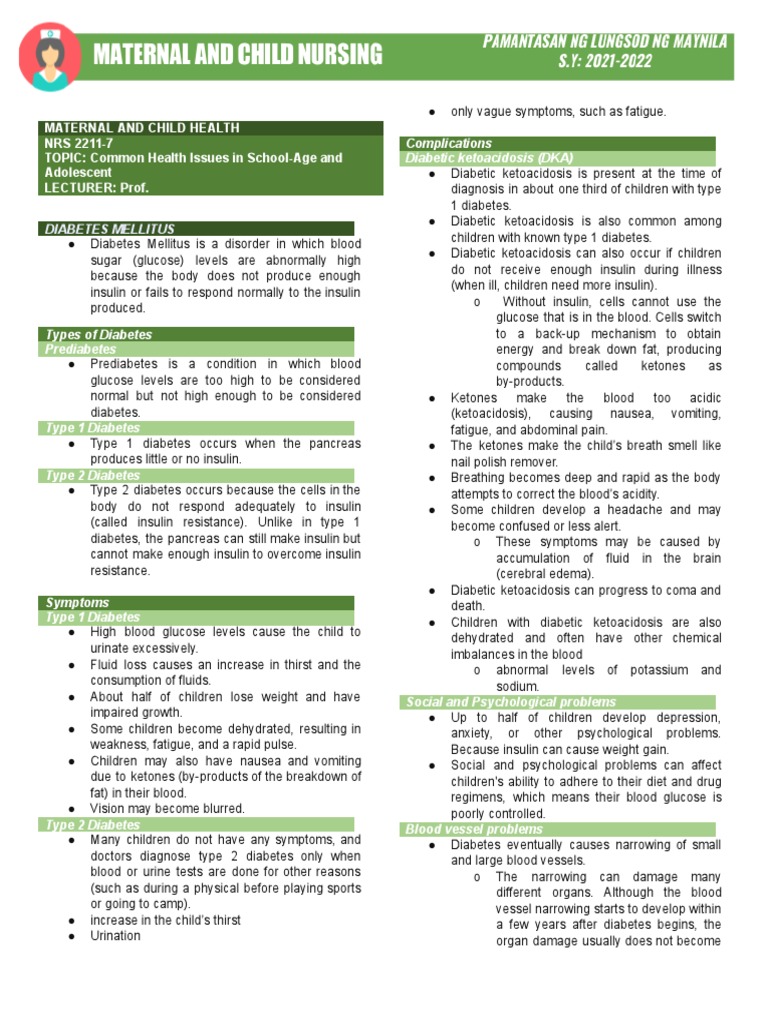 Common Health Issues in School-Age and Adolescent | PDF