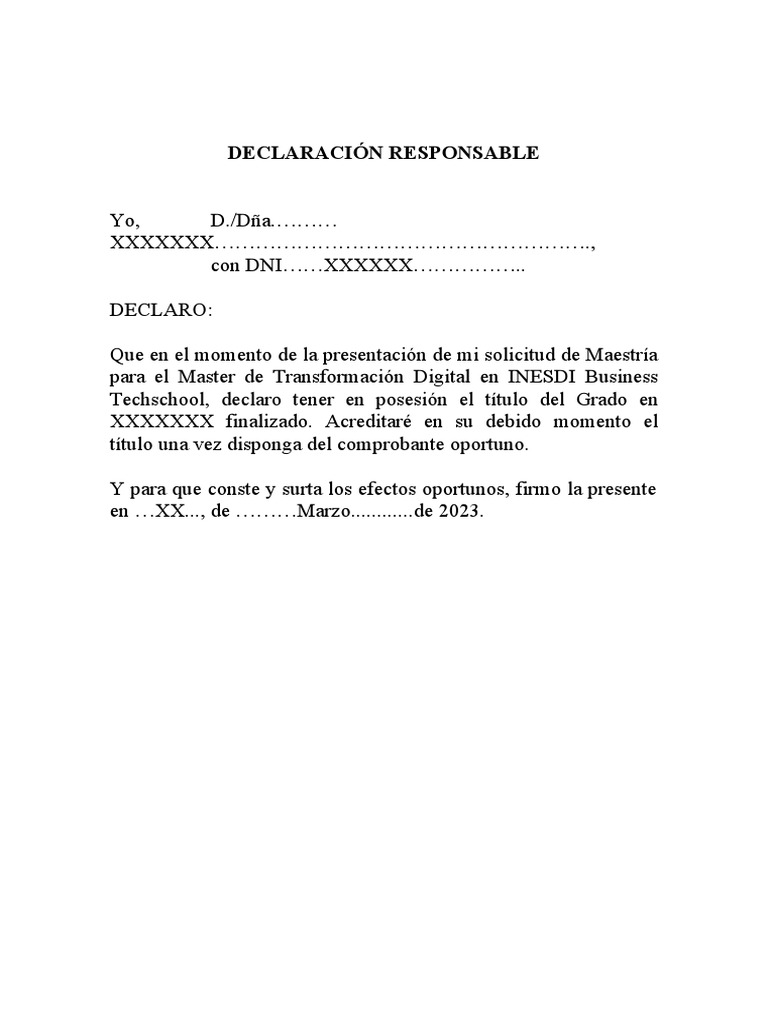 Declaración Responsable MODELO | PDF
