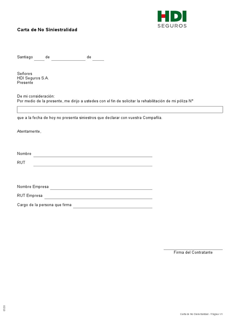 Carta de No Siniestralidad | PDF
