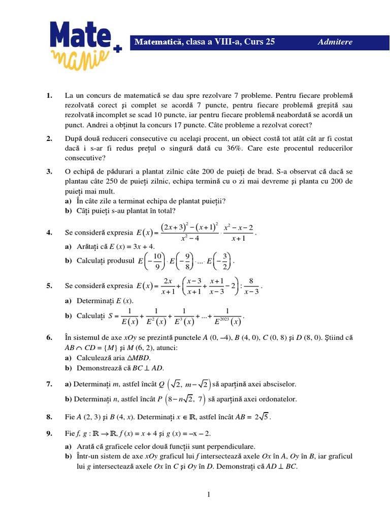 Matematica A 8-A Curs 25 | PDF
