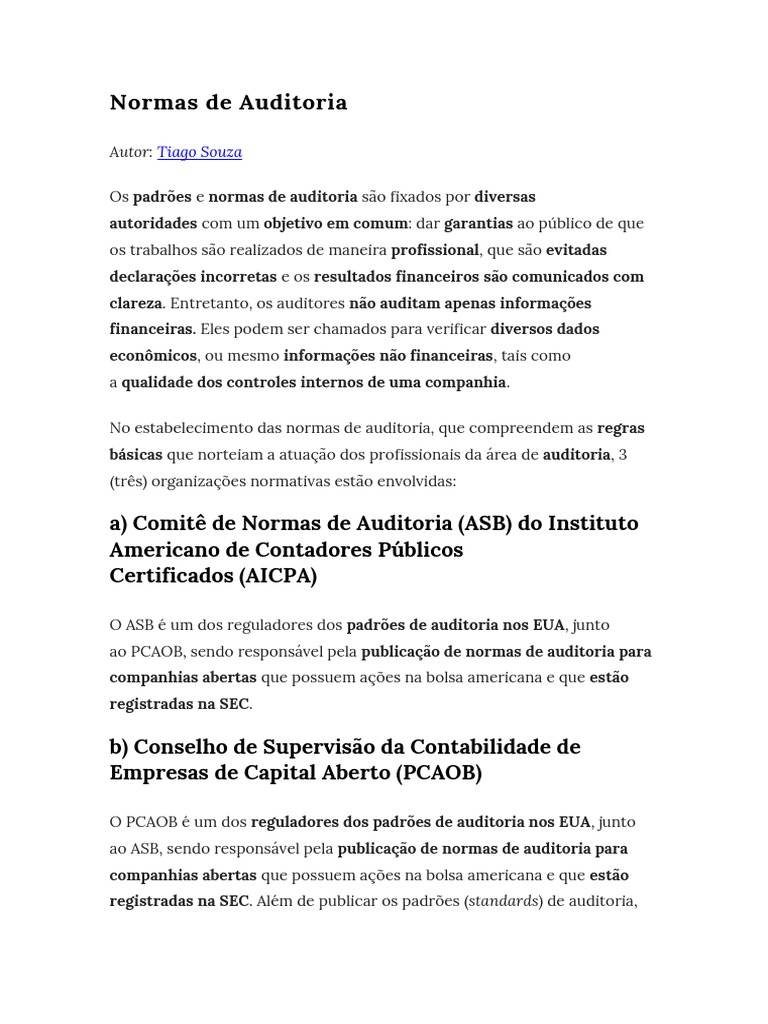 Normas de Auditoría y Organismos Reguladores | PDF