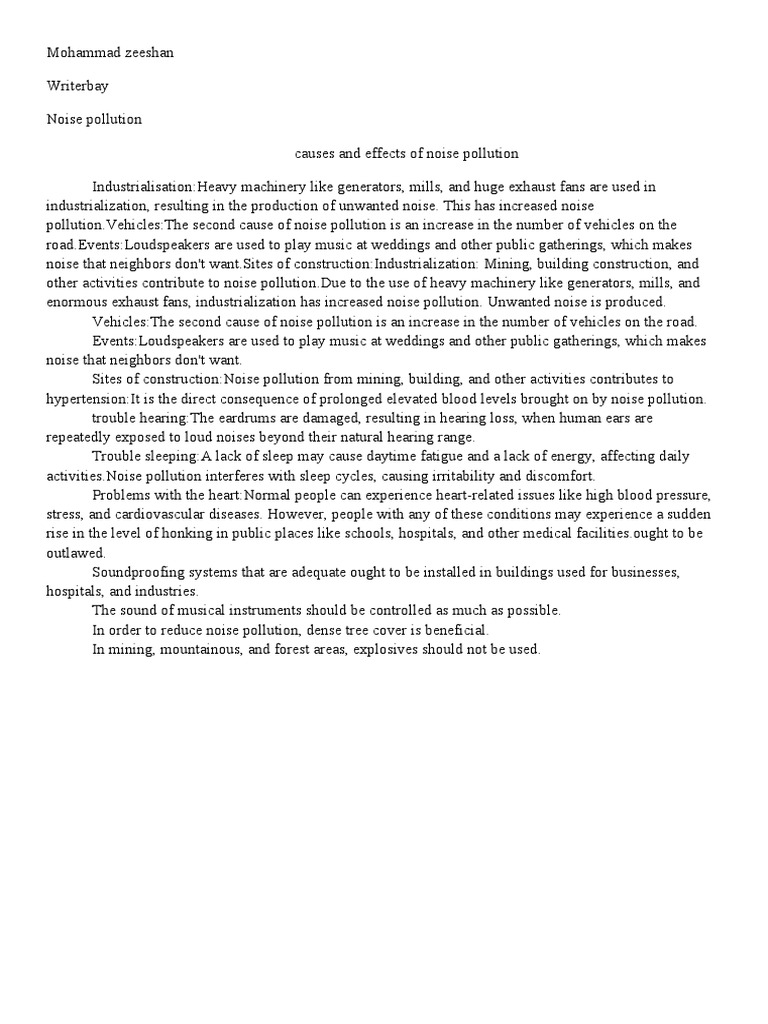 cause and effect of noise pollution essay | PDF
