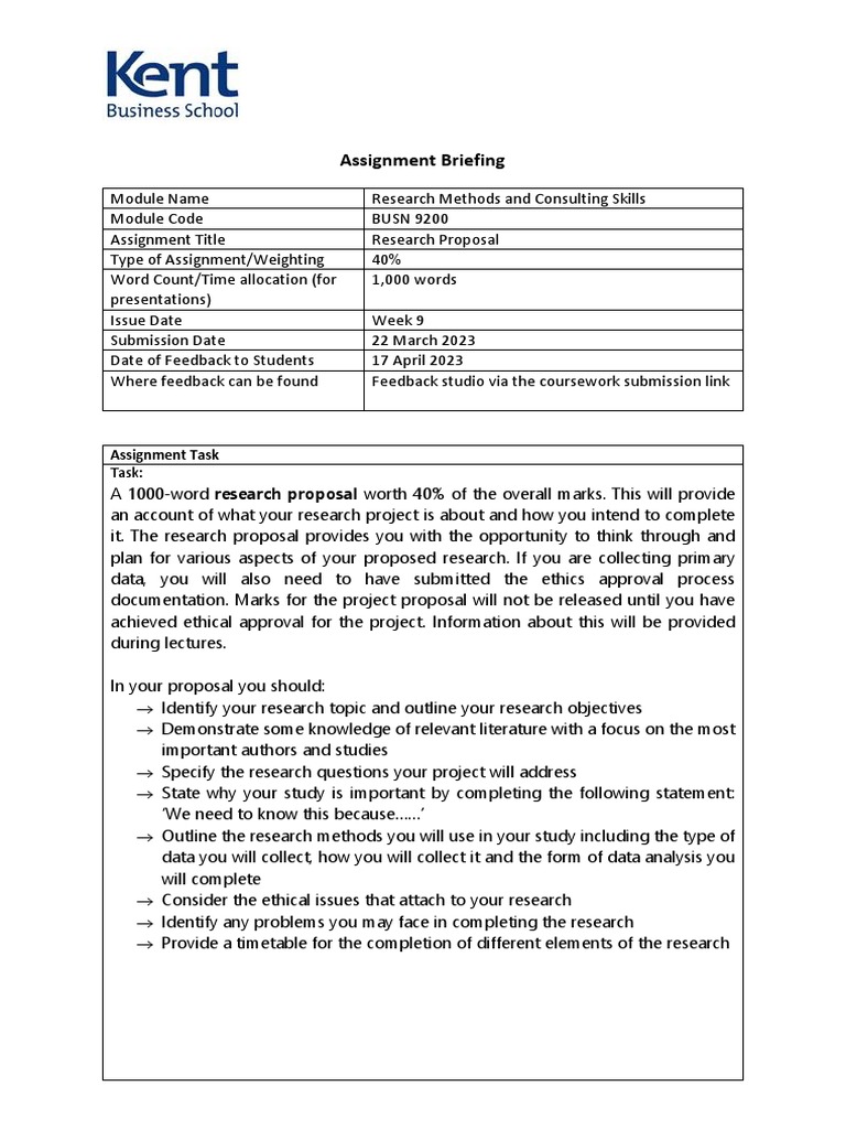 Assignment Briefing 2 - Research Proposal | PDF | Methodology | Citation