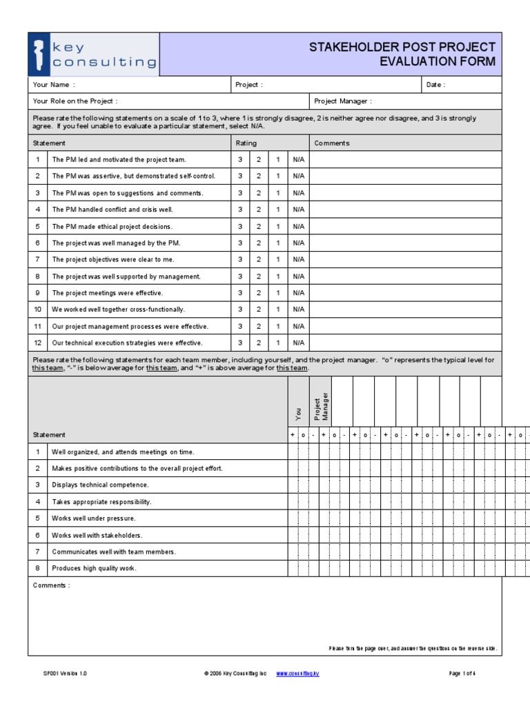 Stakeholder Post Project Evaluation Form | PDF | Organizational Behavior | Psychological Concepts