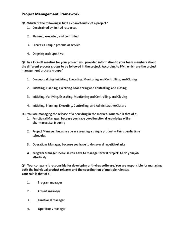 Project-Management-Framework Sample Test | PDF
