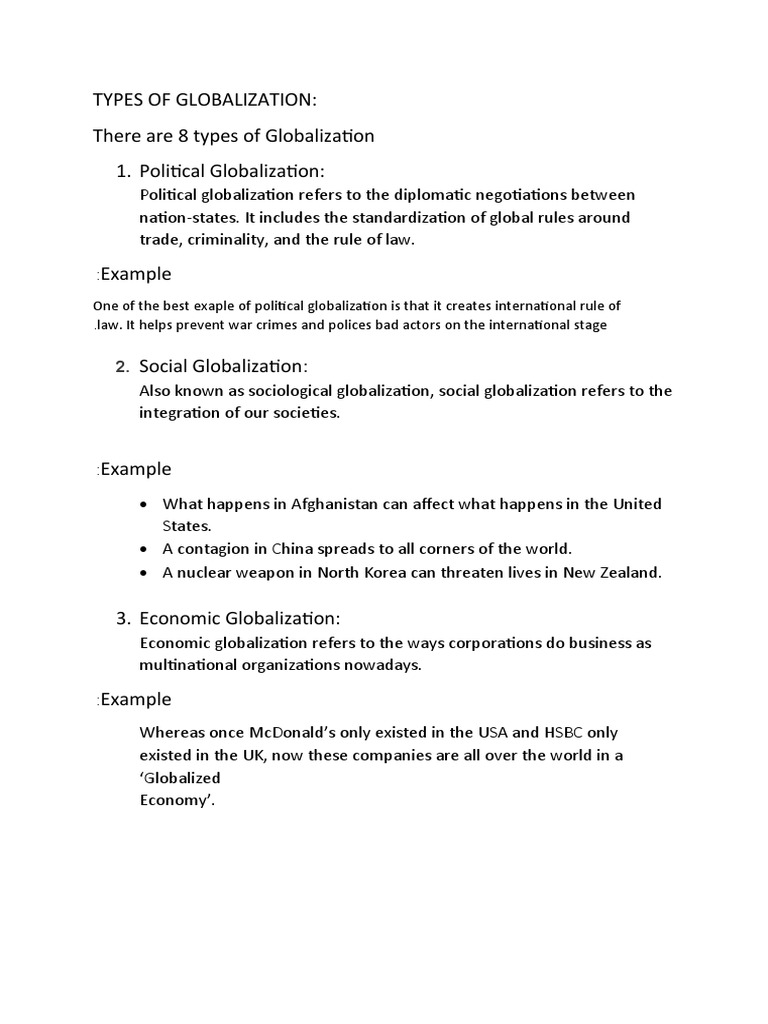 Types of Globalization | PDF | Globalization | Economic Globalization