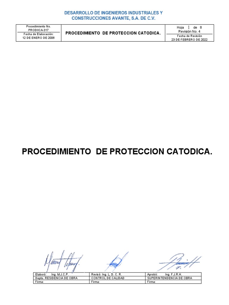 P-317 Procedimientos de Proteccion Catodica | PDF | Ánodo | Corriente eléctrica