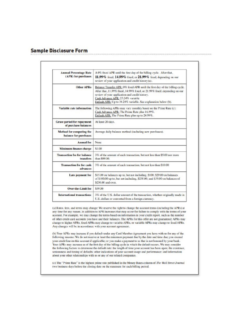 Credit Card Disclosure Form | PDF