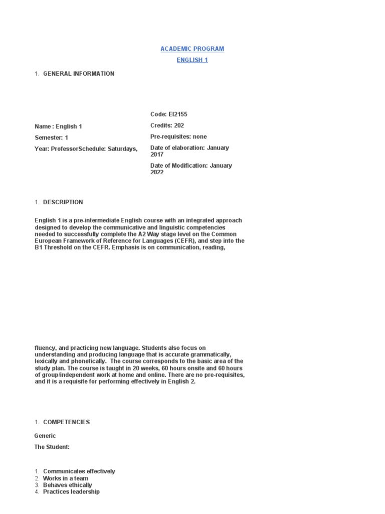 English 1 Course Overview and Assessment | PDF | Verb | Preposition And ...