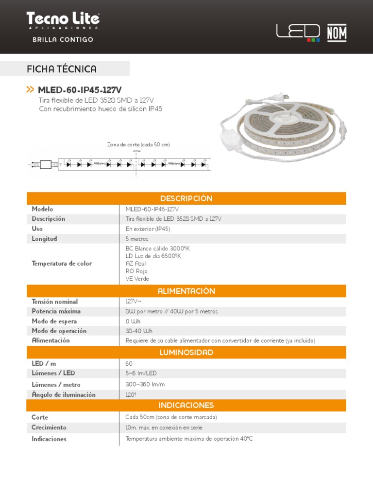 Ficha técnica Tira LED 3528 SMD 127V | PDF | Informática | Tecnología