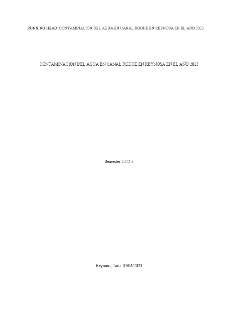 Proyecto Contaminacion Del Agua Canal Rodhe JHGL Mayo 1 | PDF | La ...