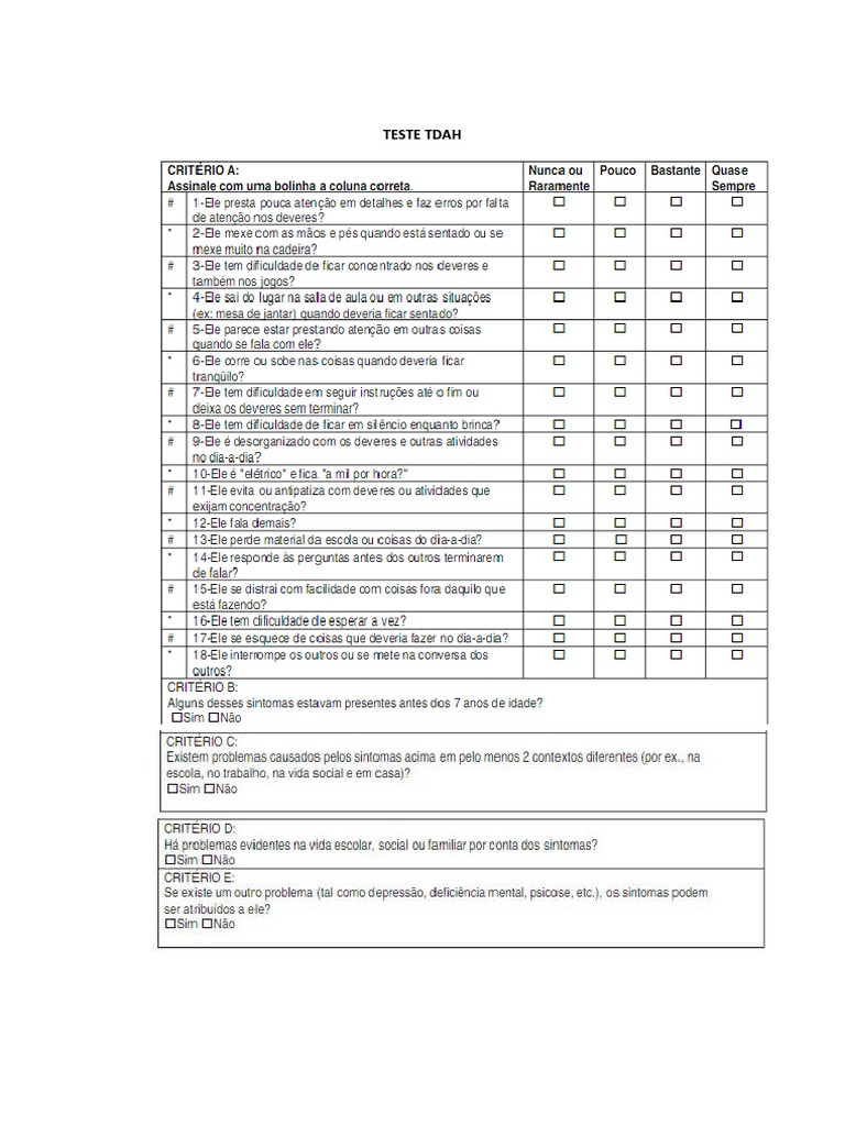 Teste Tdah | PDF