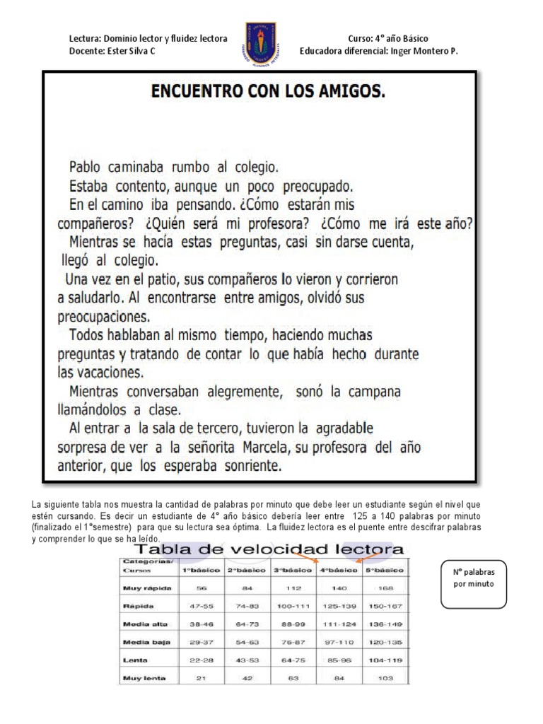 Fluidez Lectora 4° Básico: Guía y Cuentos | PDF