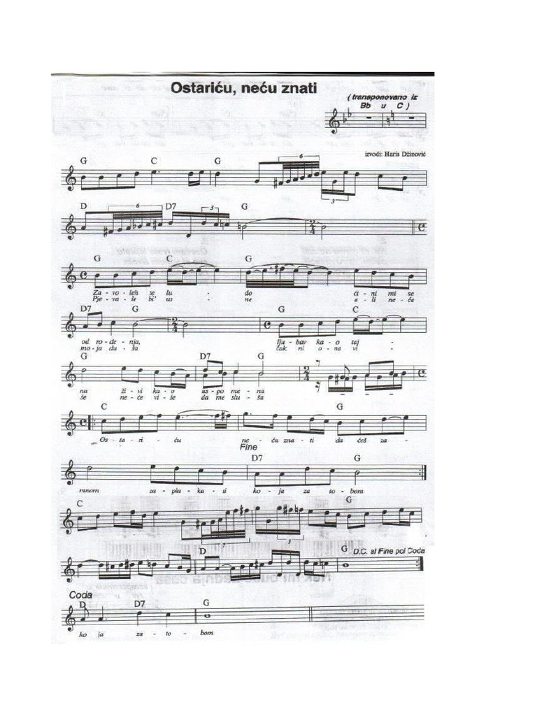 Haris Dzinovic - Ostaricu, Necu Znati (Note) | PDF