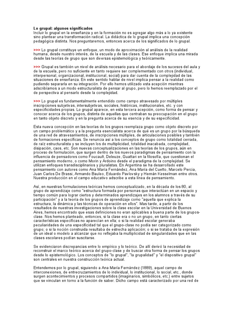 Significados de lo Grupal en Educación | PDF | Sicología | Complejidad