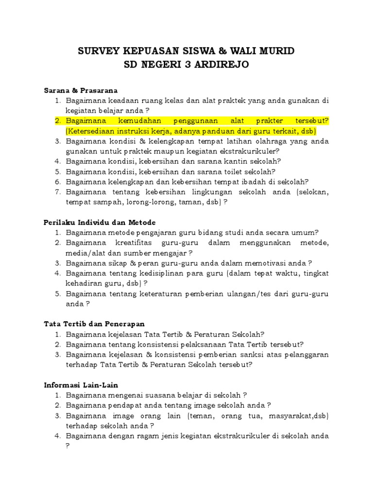 Survey Kepuasan Siswa | PDF