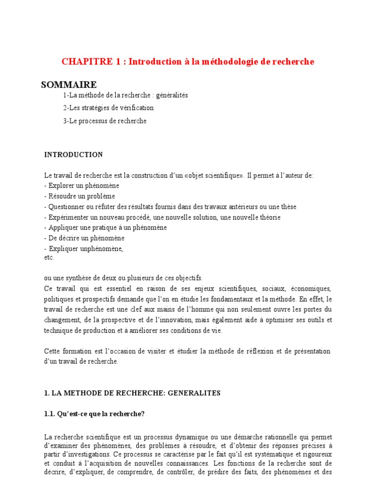 CHAPITRE 1 La Méthodologie de La Recherche Scientifique | Télécharger gratuitement PDF | Méthode ...