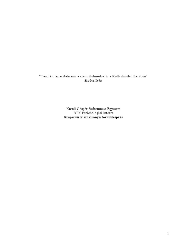 Tanulási Tapasztalatok A Szemléletmódok És A Kolb Elmélet Tükrében | PDF Tanulási Tapasztalatok A Szemléletmódok És A Kolb Elmélet Tükrében | PDF