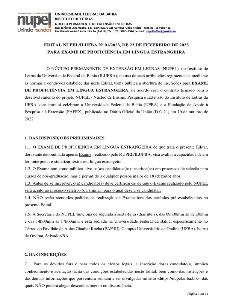 Edital Nupel 01-2023 - Exames de Proficiencia | PDF | Carreira e ...