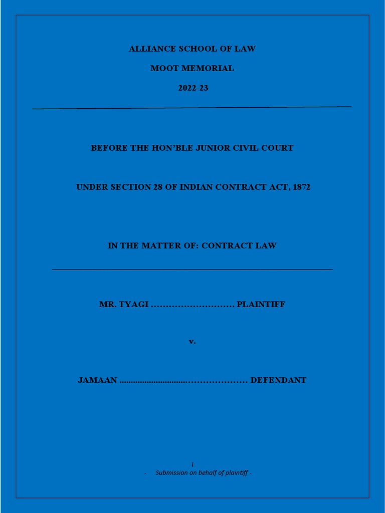 Moot Memorial on Indian Contract Law | PDF | Misrepresentation | Tort