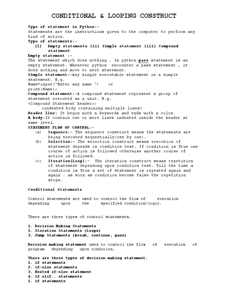 Conditional and Looping Construct | PDF | Control Flow | Computer ... Conditional and Looping Construct | PDF | Control Flow | Computer ...