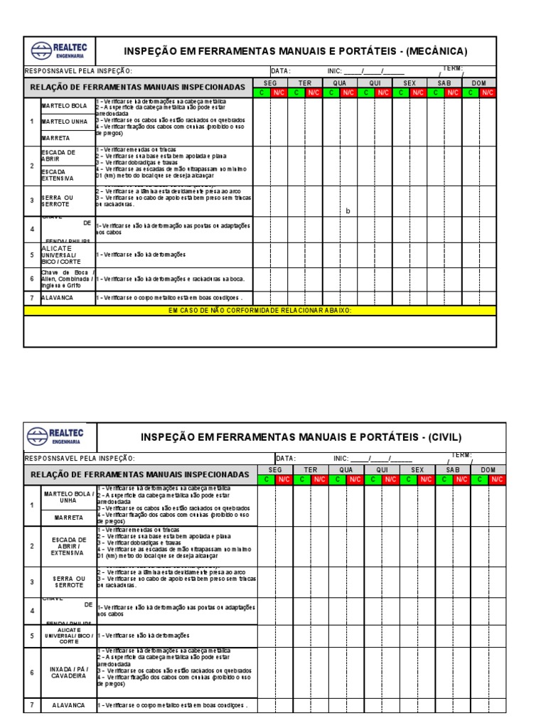 Check List Geral | PDF | Martelo | Eixo