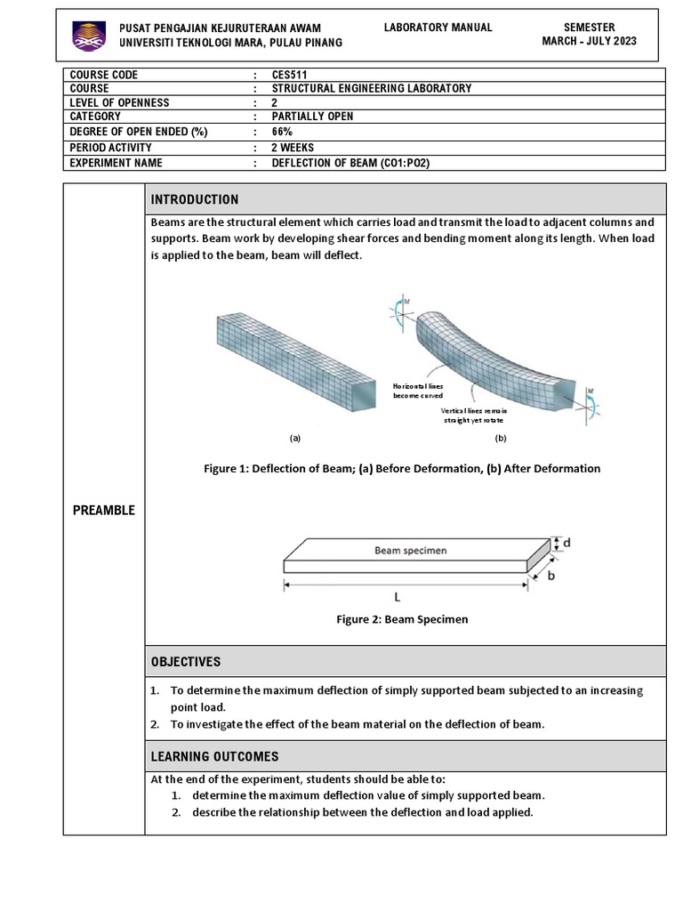 L011 - Deflection - Lab Sheet - MAR23 | PDF