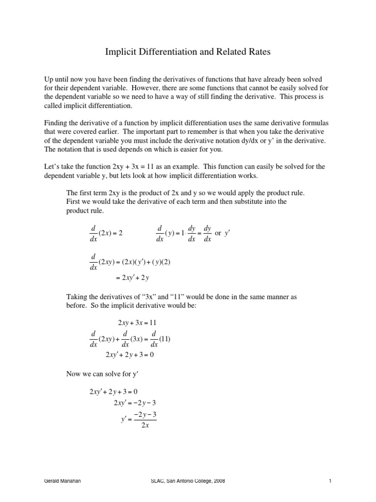 Math1325 Implicit Derivatives | PDF | Derivative | Tangent