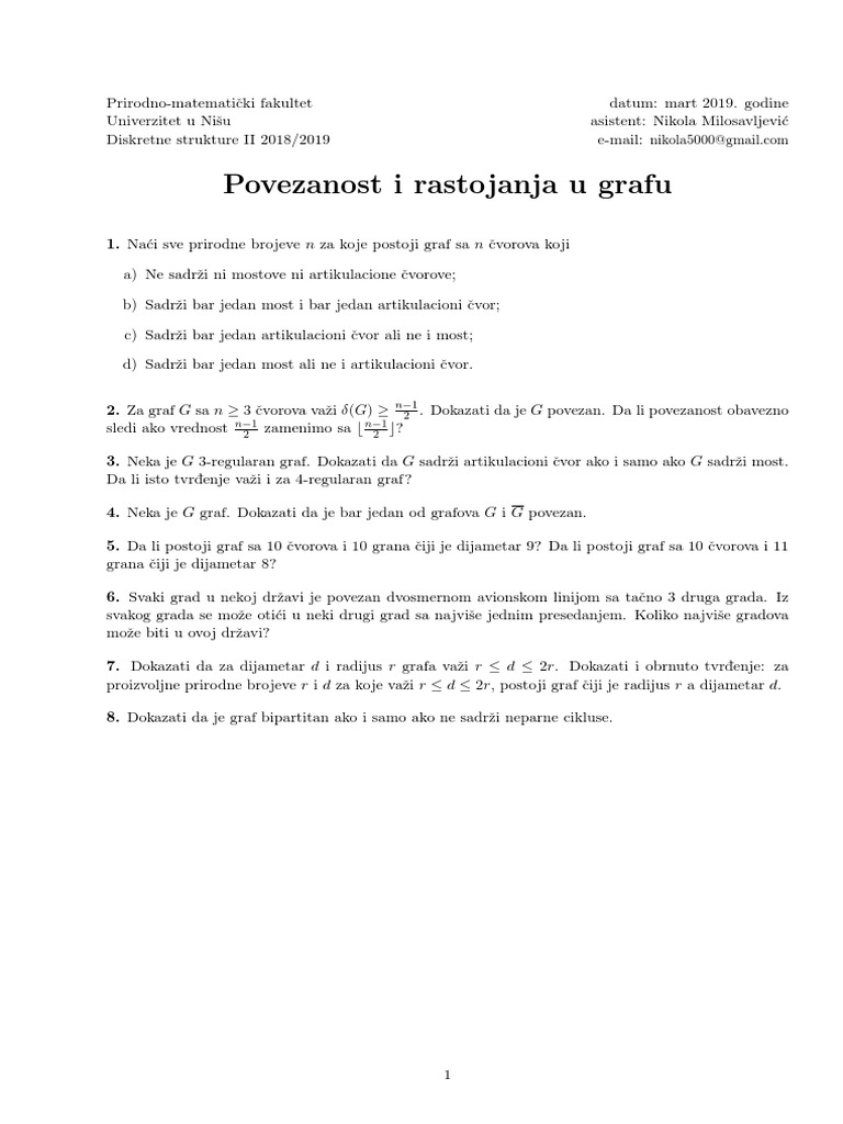 03 Povezanost I Rastojanja U Grafu | PDF