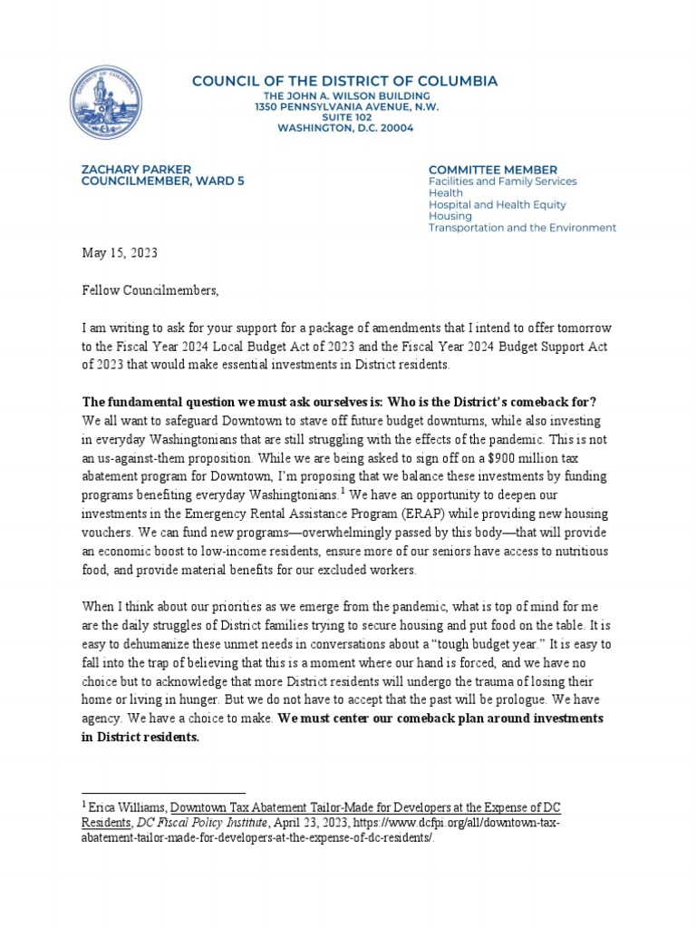 DC Budget Amendments for Resident Support | PDF | Finance & Money ...