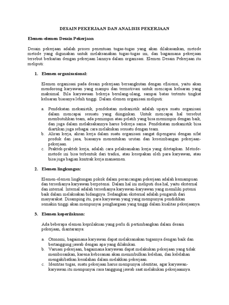 Desain Pekerjaan Dan Analisis Pekerjaan | PDF