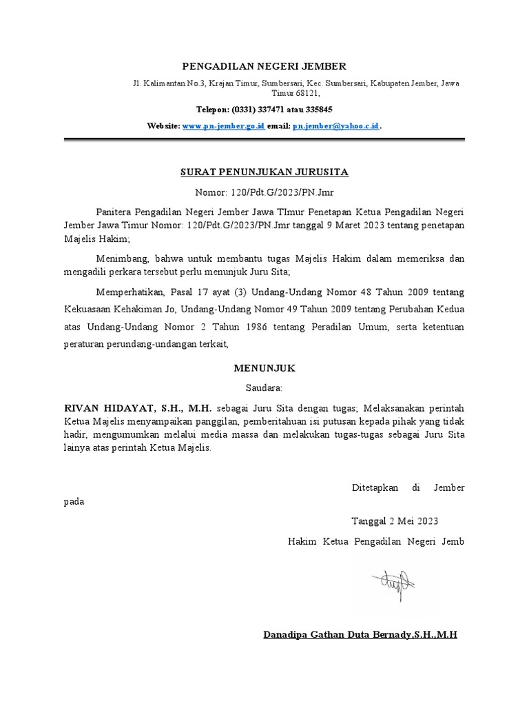 Penunjukan Juru Sita di Pengadilan Jember | PDF