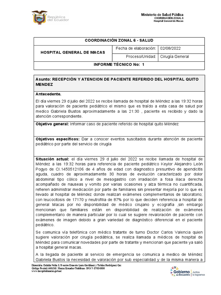 Informe No 1 de Reporte de Paciente | Descargar gratis PDF | Hospital ...