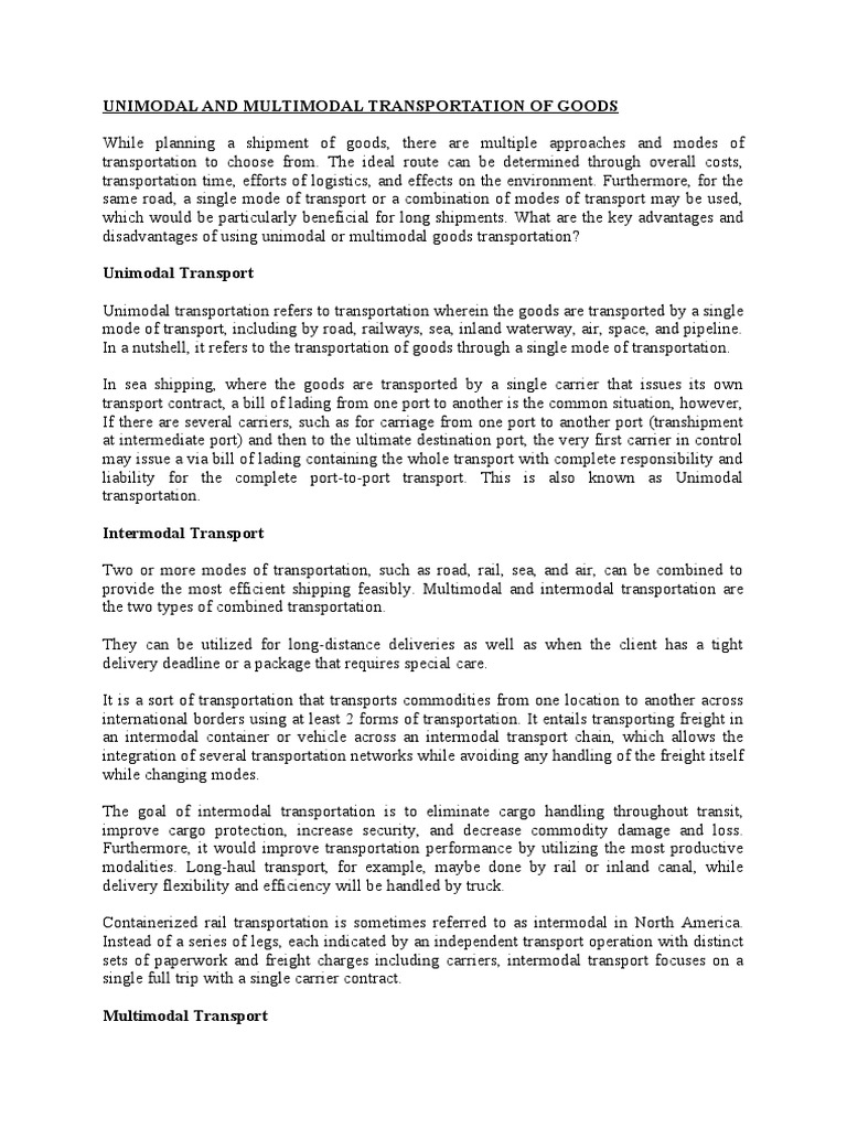 Unimodal and Multimodal Transportation of Goods | PDF | Cargo | Transport