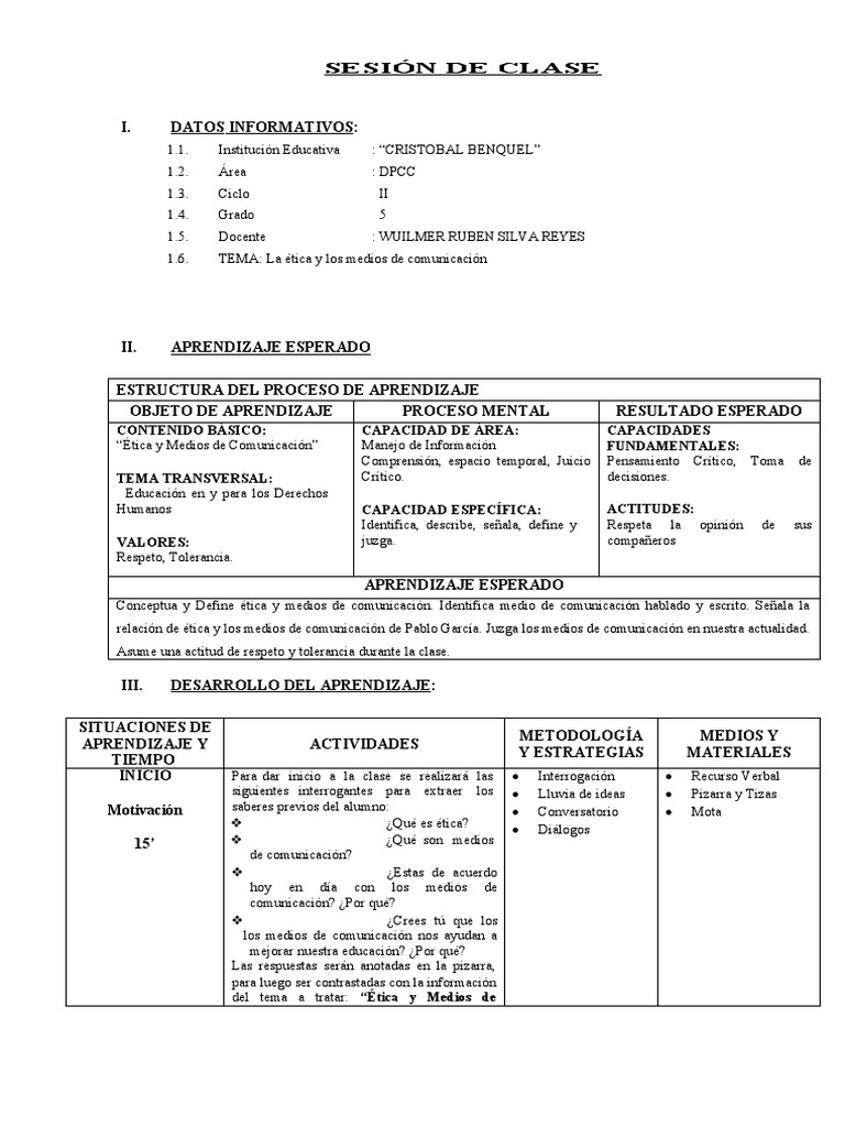 Sesion DPCC QUINTO | PDF | Comunicación | Aprendizaje