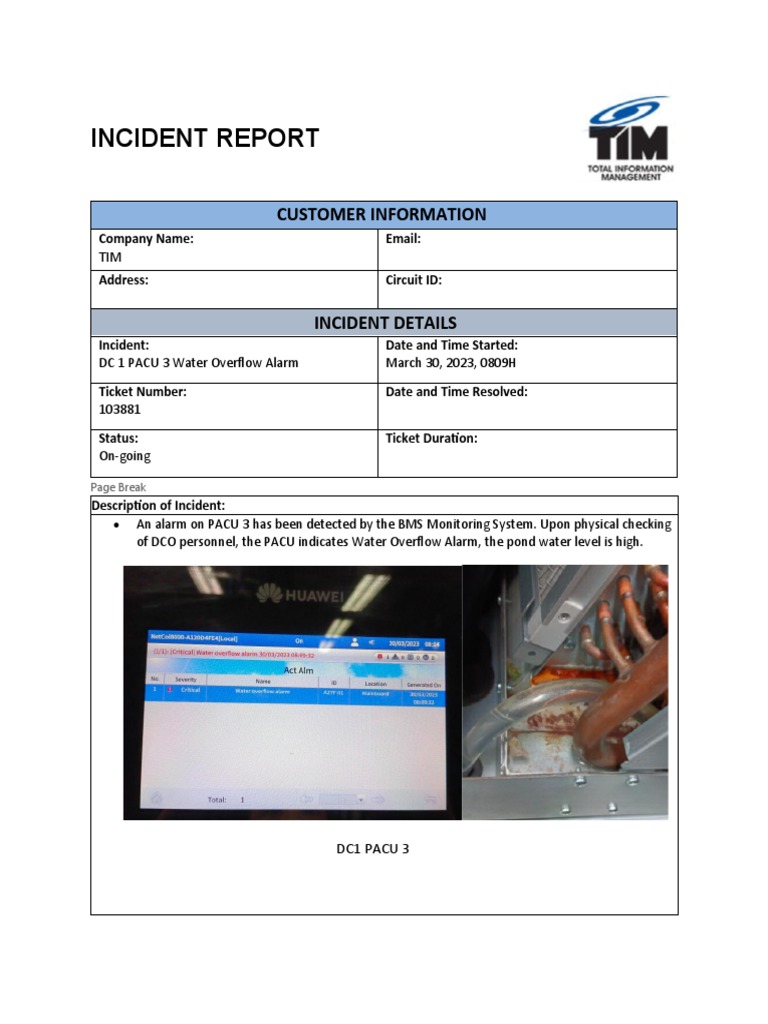 IR - DCS - C1 - 2023 - 026 - DC1 PACU 3 Water Overflow Alarm | PDF
