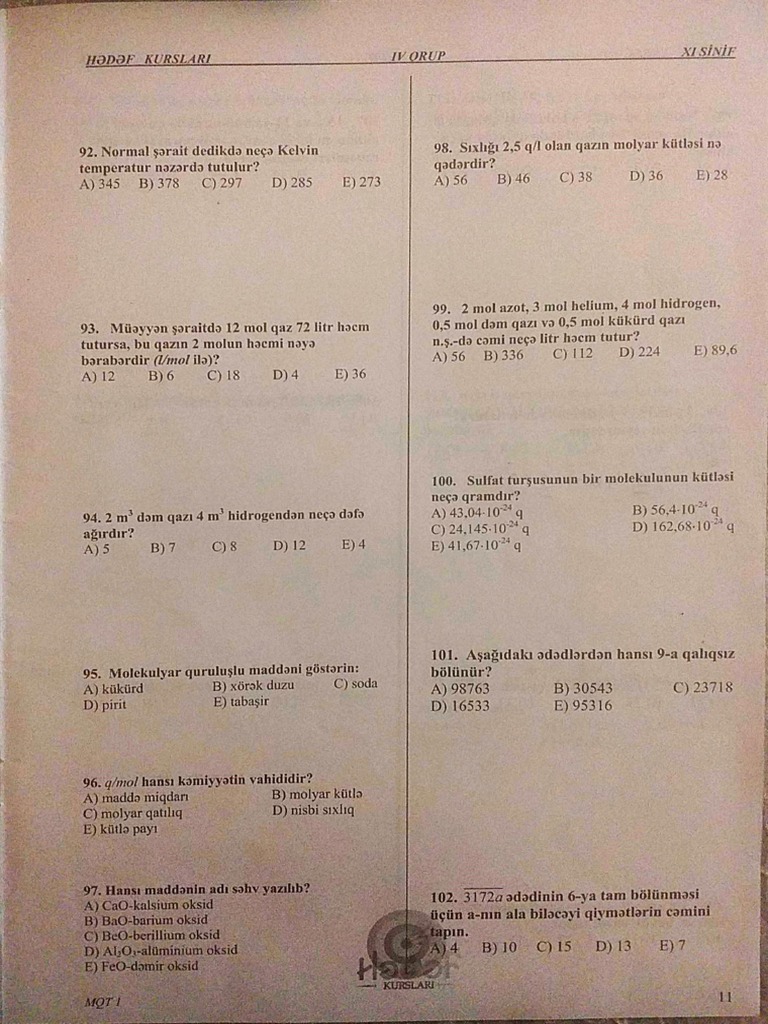 11ci Sinif 4cu Qrup MQT 2 | PDF