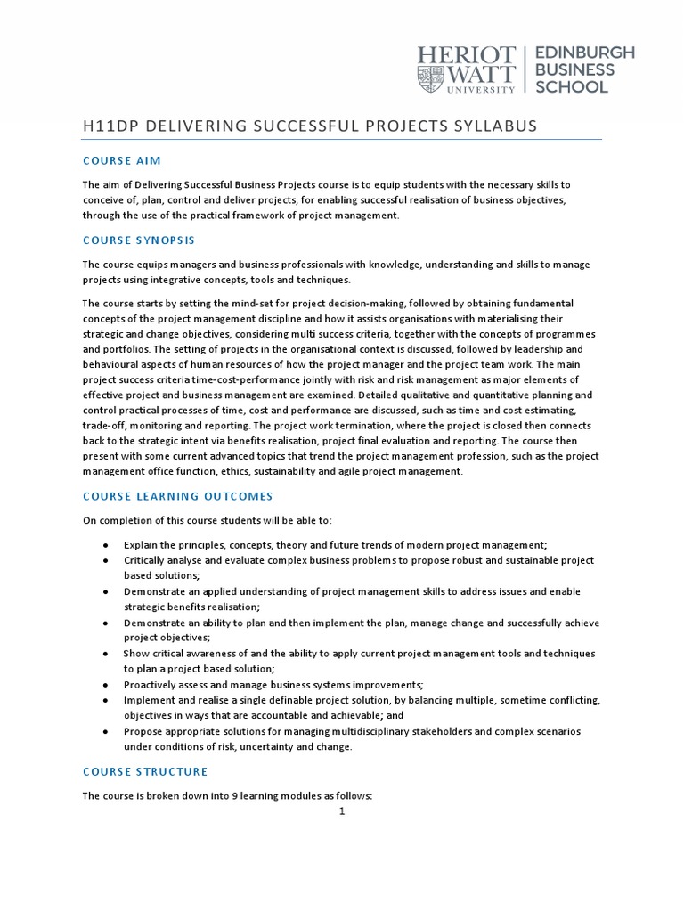 Delivering Successful Projects Syllabus | PDF Delivering Successful Projects Syllabus | PDF