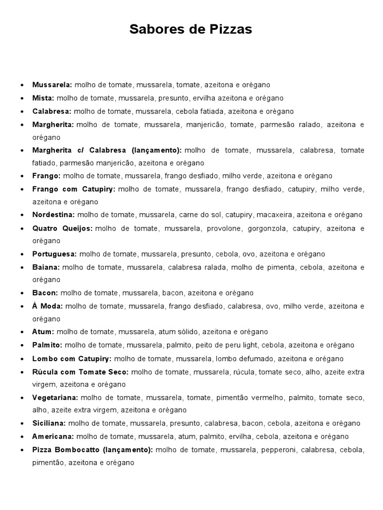 Sabores de Pizzas | PDF