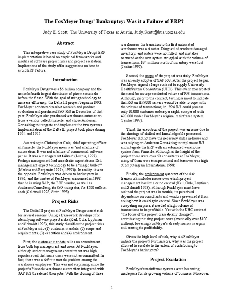 FoxMeyer Case Study | PDF | Enterprise Resource Planning | Business