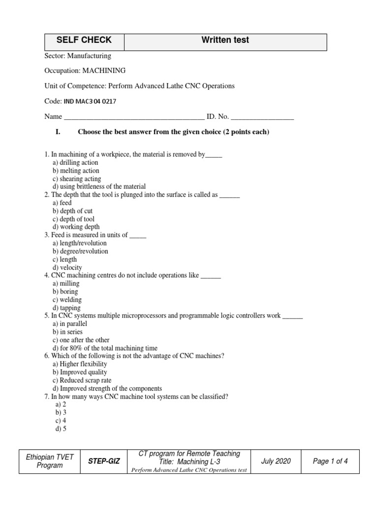 Exam Perform Advanced Lathe CNC Operations | PDF
