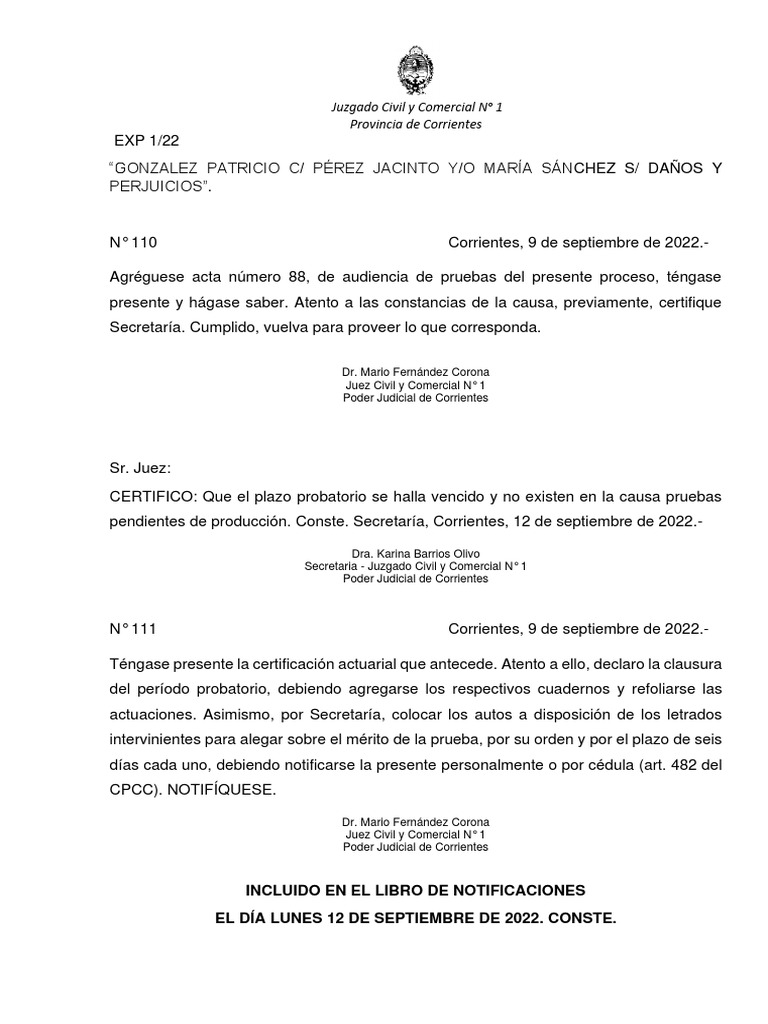 Clausura periodo probatorio y autos para alegar | PDF