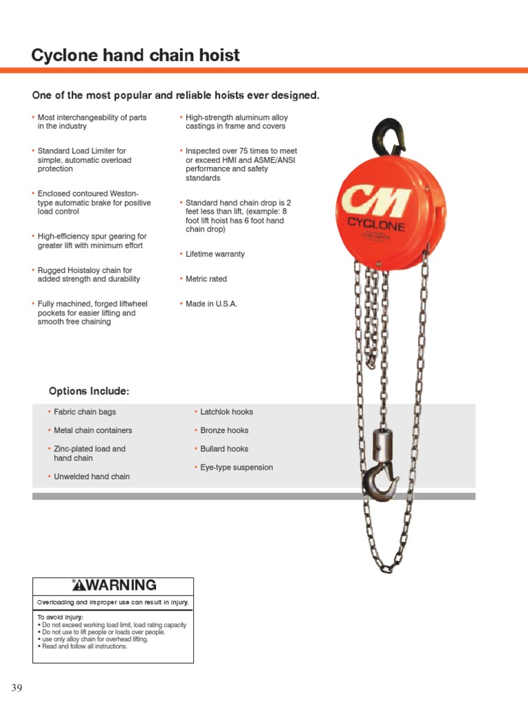 Polipasto Manual CM CYCLONE | PDF | Elevator | Manufactured Goods