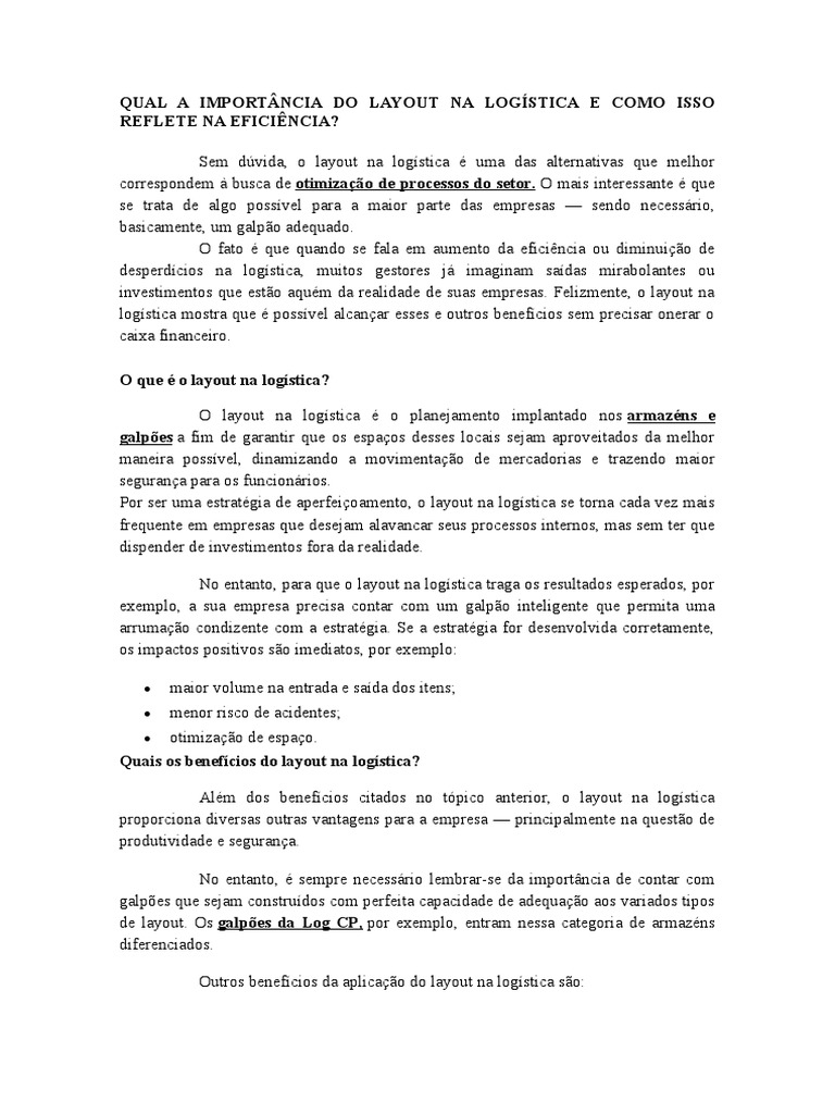 4 Layout Na Logística e Como Isso Reflete Na Eficiência | PDF ...