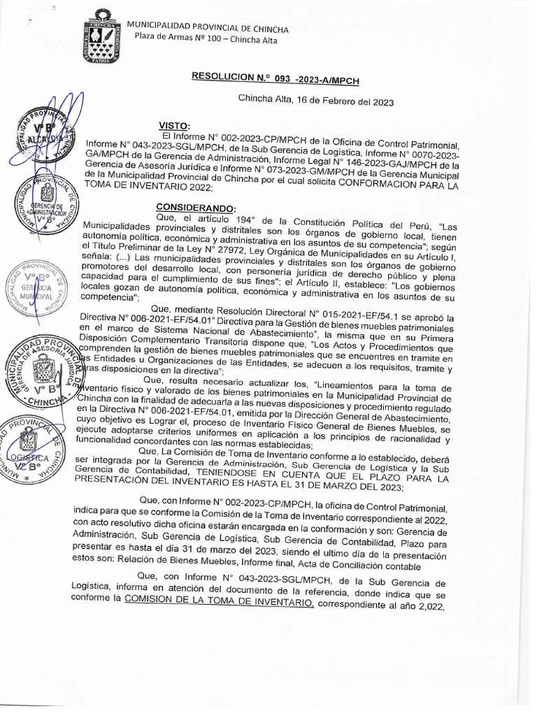 Resolucion N 093 2023 A MPCH PDF | PDF Resolucion N 093 2023 A MPCH PDF | PDF