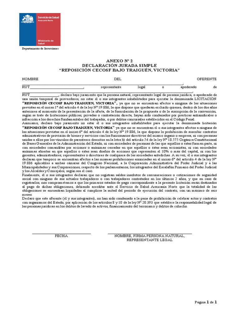Anexo 2 Declaración Jurada Simple | PDF | Corporaciones | Justicia