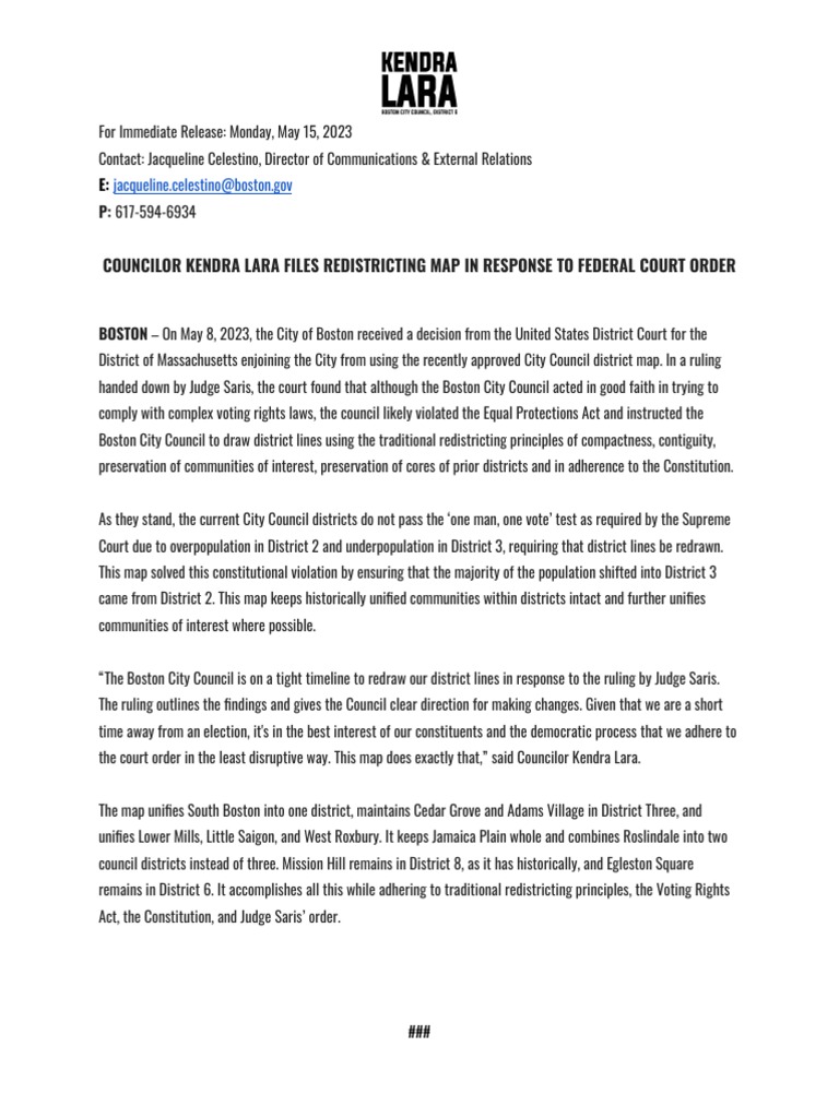 Kendra Lara Files Redistricting Map 5.15.23 | PDF | Public Law | Government