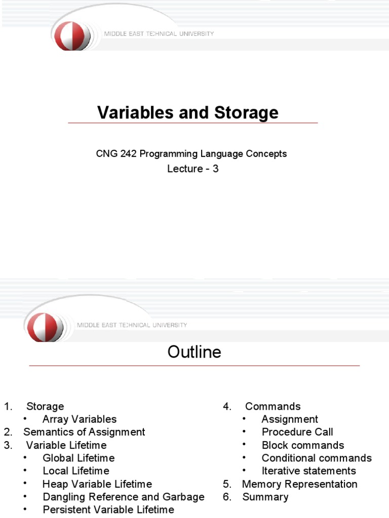 CNG242 Lecture3 Variables and Storage | PDF | Variable (Computer Science) | Pointer (Computer ...