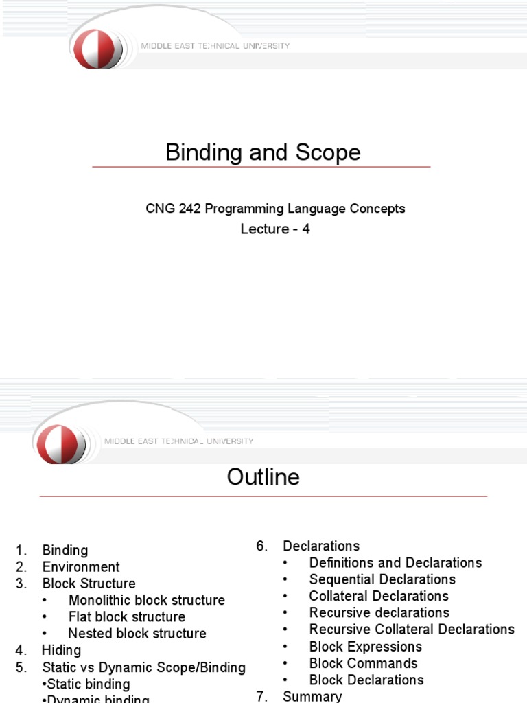 CNG242 Lecture4 Bindings and Declarations | PDF | Scope (Computer Science) | Variable (Computer ...