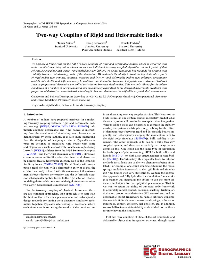 Two-Way Coupling of Rigid and Deformable Bodies | PDF | Force | Collision